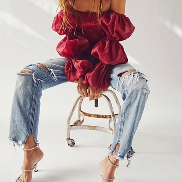 Free People | Tops | Free People Girls Just Wanna Bodysuit Puff Sleeve ...